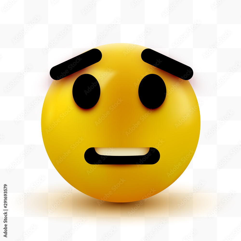 Scared emoji isolated on white background, shocked emoticon. Stock ...