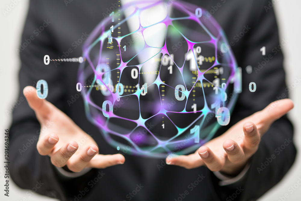 connected symbols for digital, interactive and global communication ...