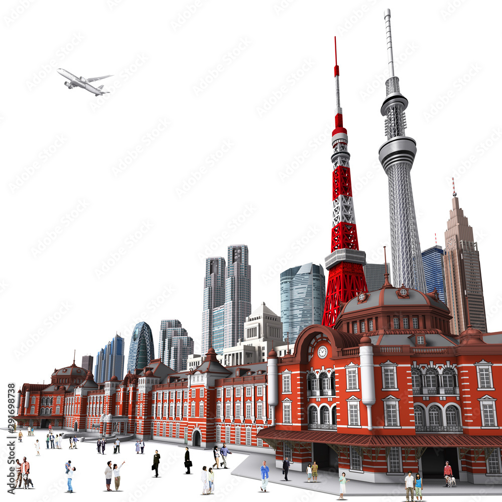 Tokyo town and people white background by 3d rendering Stock ...