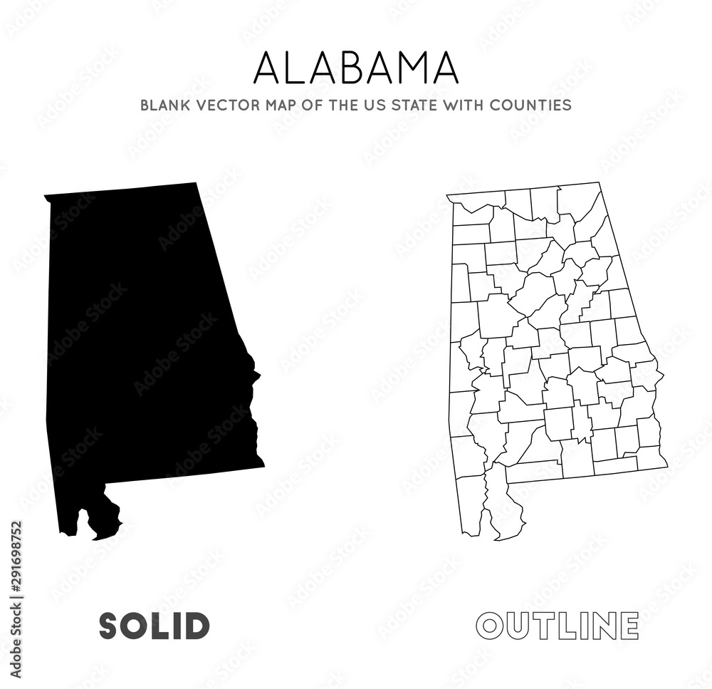 Vetor de Alabama map. Blank vector map of the Us State with counties ...