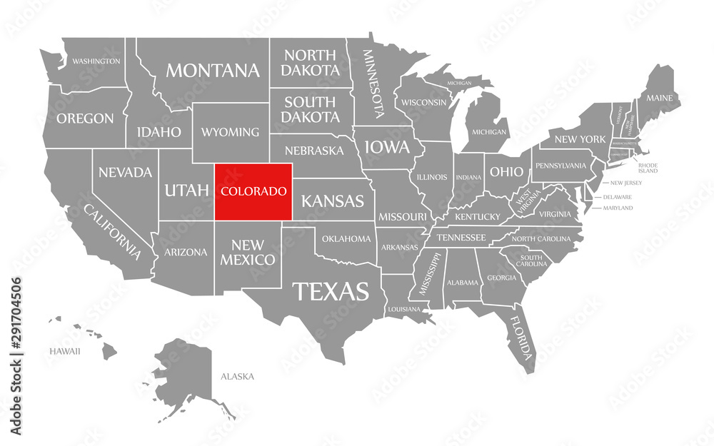 Colorado red highlighted in map of the United States of America ...