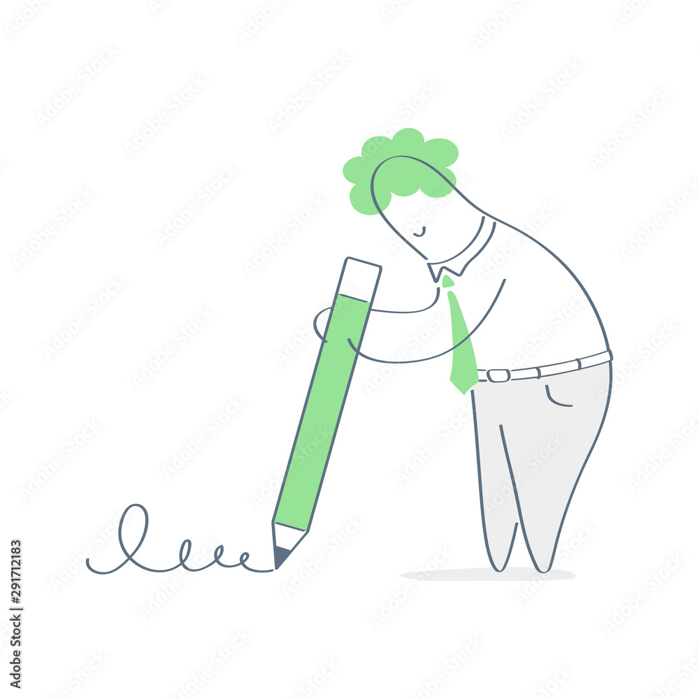 Signature, signing, cartoon character writing text with the help of big ...