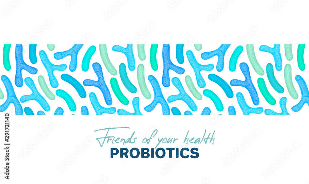Vector background with probiotics. Bifidobacterium, lactobacillus ...