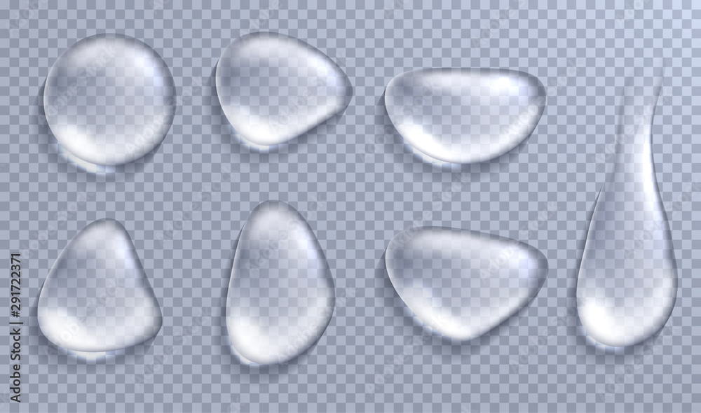 Realistic water drop vectors isolated on transparent background. Vector ...