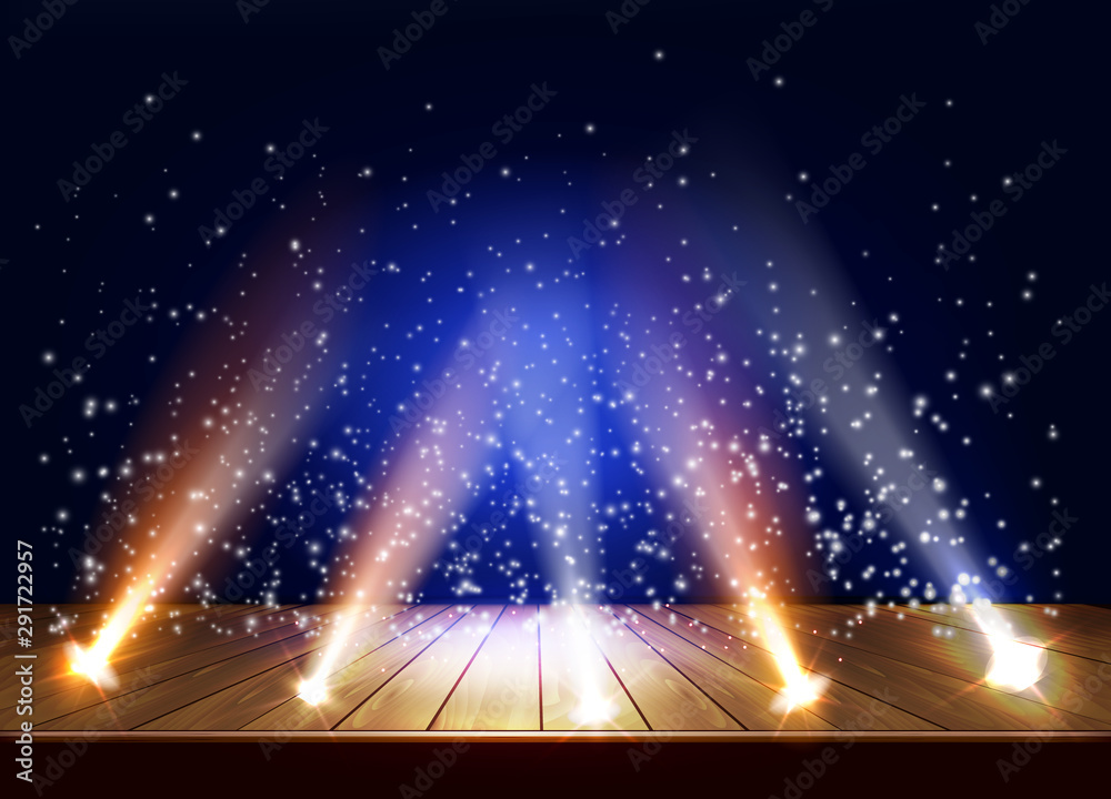 A theater stage with a magic light effect. Festival night show poster ...