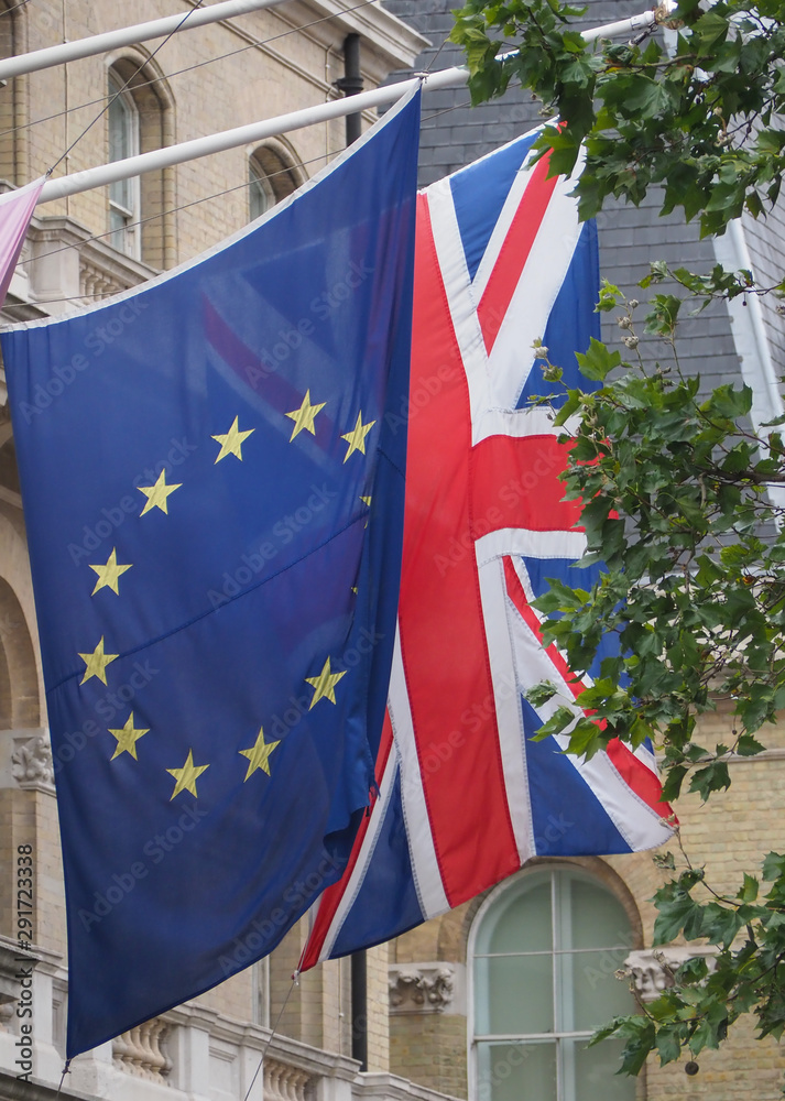 flag of the United Kingdom (UK) aka Union Jack and European Unio Stock ...