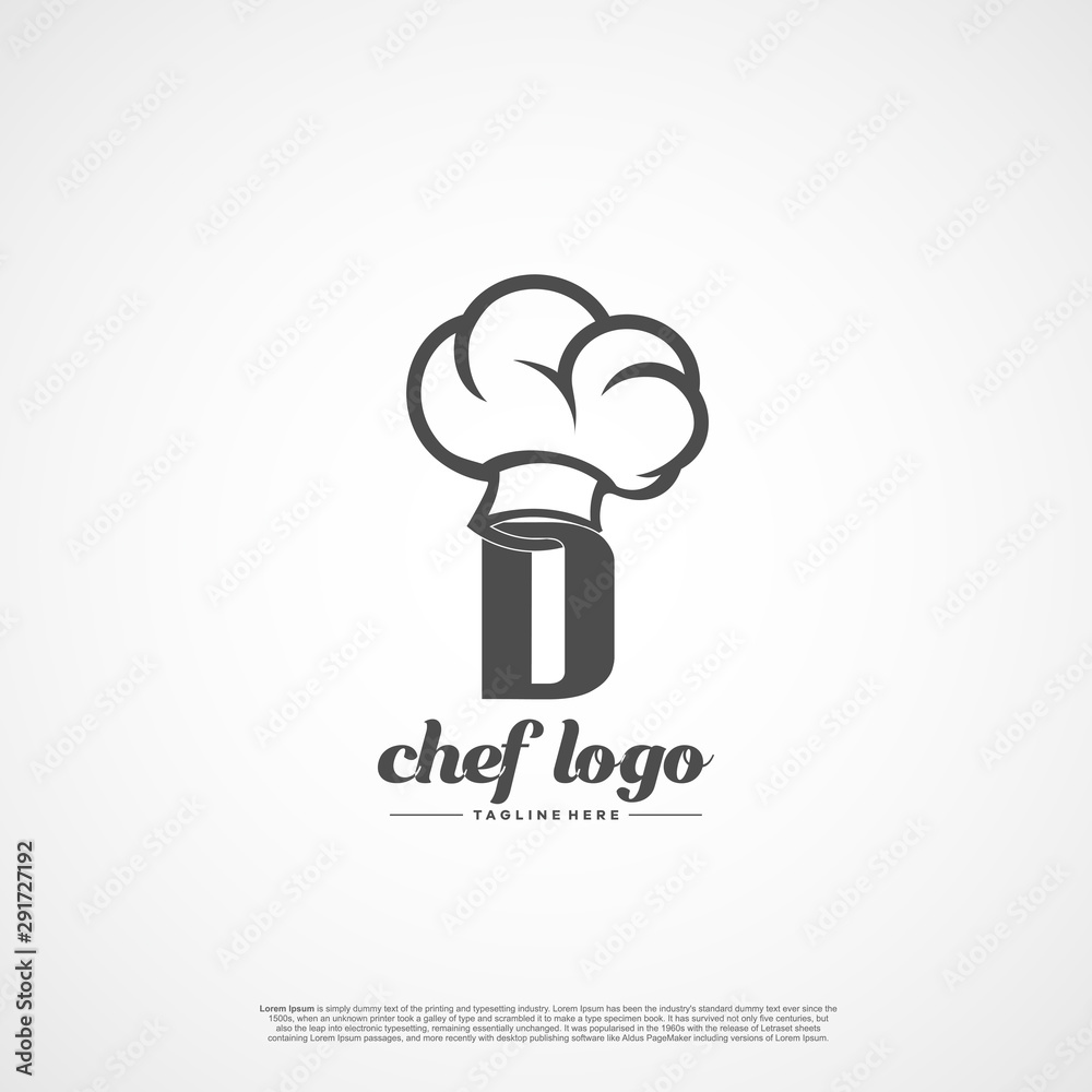 Initial Letter D Logo with hat chef for Restaurant logo Template ...