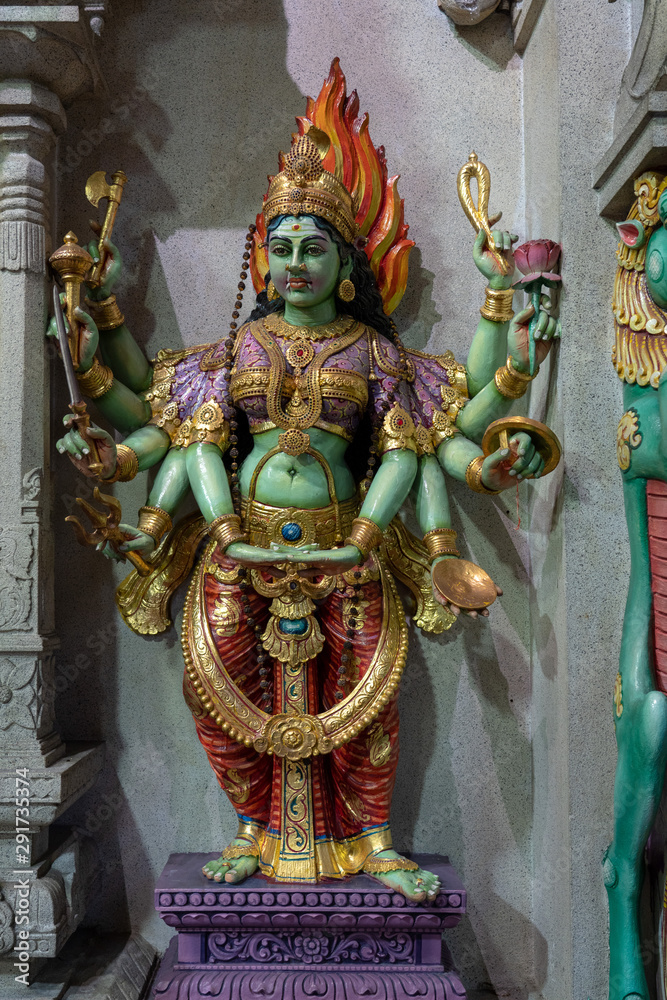 Colourful statues of Hindu religious deities adorning at Sri ...