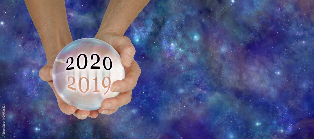 2019 to 2020 Crystal Ball Predictions Banner - female hands holding a ...