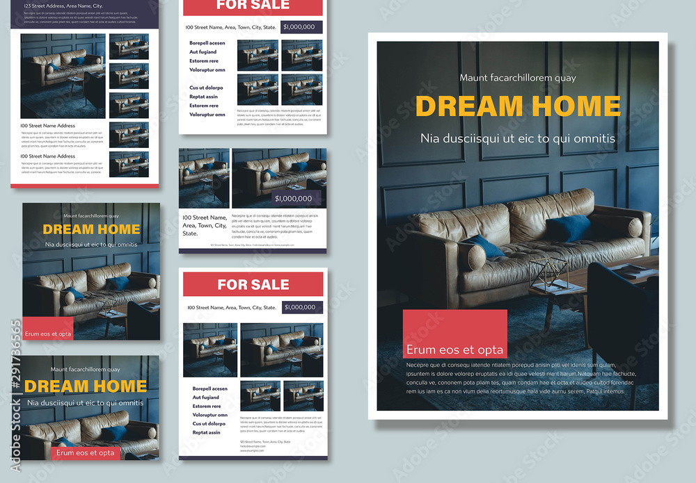 Property Real Estate Flyers Layout Set Stock Template | Adobe Stock