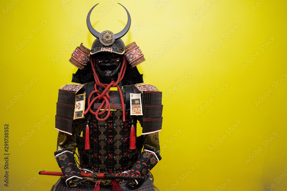 Poster black and red samurai armor with background – Muurposter ...