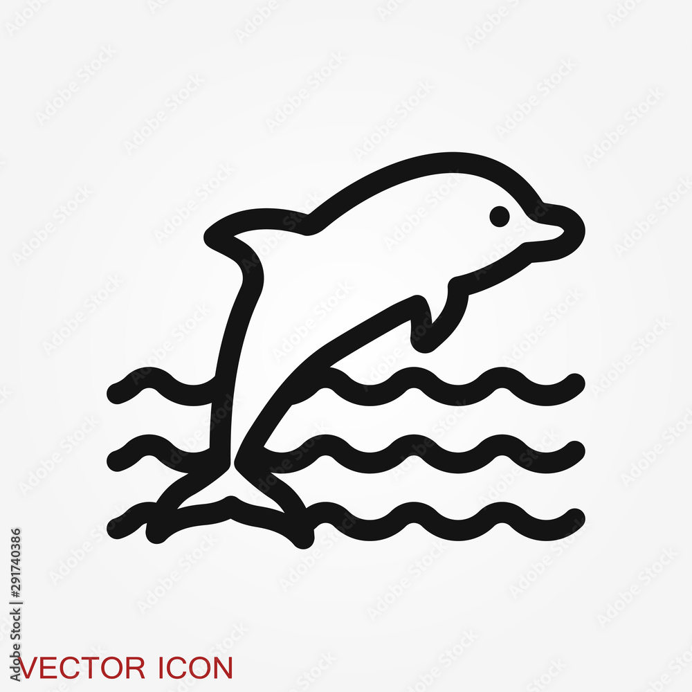 Dolphin icon, aquatic mammal vector icon for animal apps and websites ...