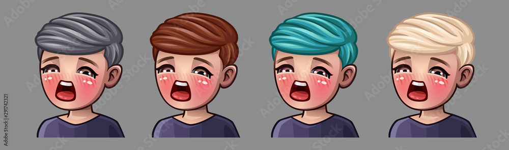 Emotion icons crying boy for social networks and stickers. Vector ...