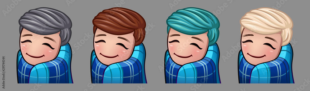 Emotion icons cozy boy with a plaid for social networks and stickers ...
