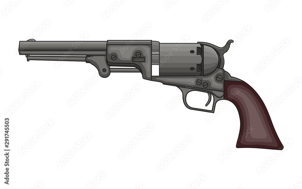 Revolver Pistol on white background. Vintage Colt Revolver Drawing ...