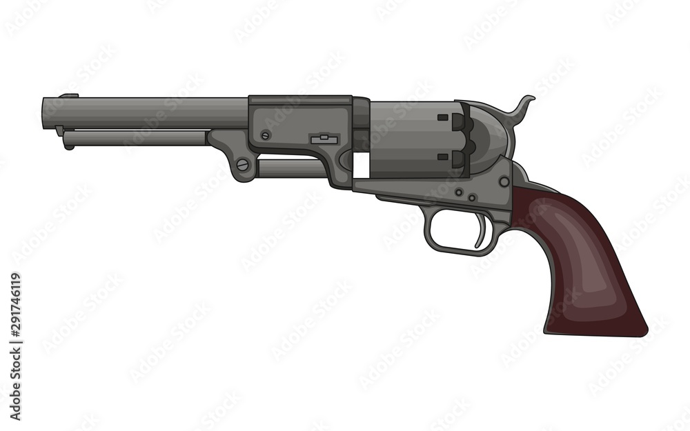 Revolver Pistol on white background. Vintage Colt Revolver Drawing ...