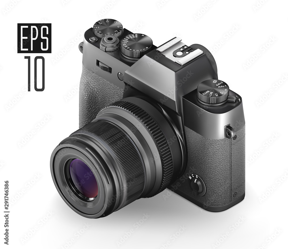 Ultra realistic 3d isometric SLR black retro style photo camera. With ...