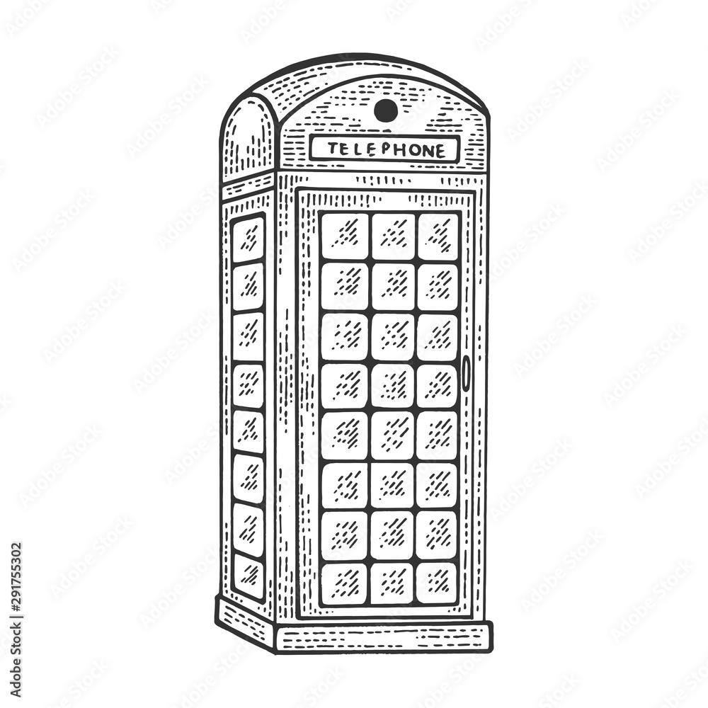 Red telephone box sketch engraving vector illustration. Scratch board ...