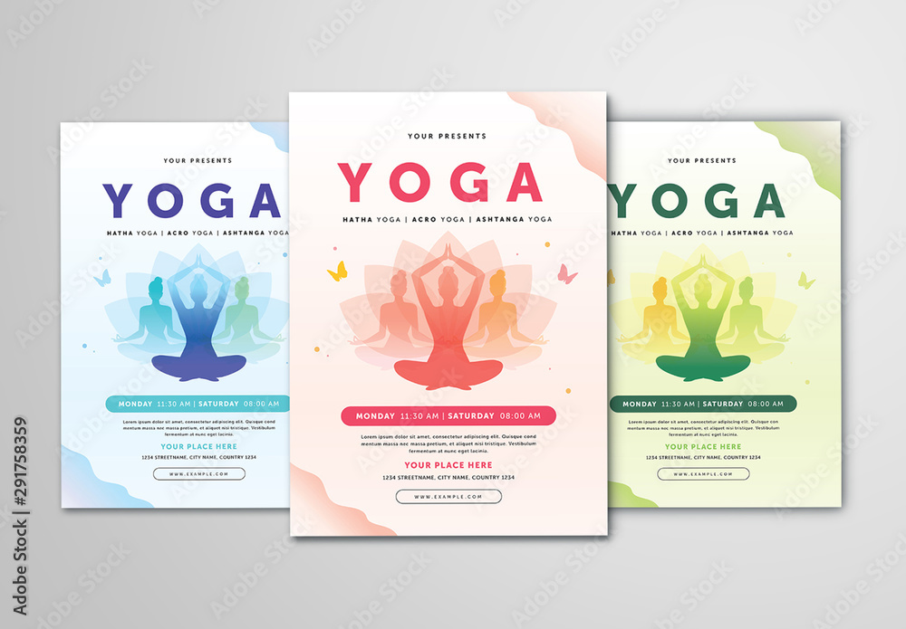 Yoga Flyer Layout with Illustrative Elements Stock Template | Adobe Stock