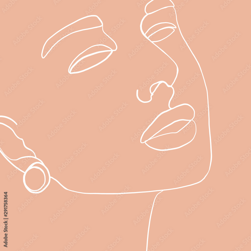 Continuous line, drawing of beauty woman face with earring , fashion ...