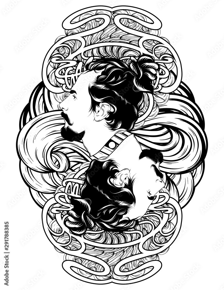 Vector hand drawn illustration of men with dreadlocks and beards ...