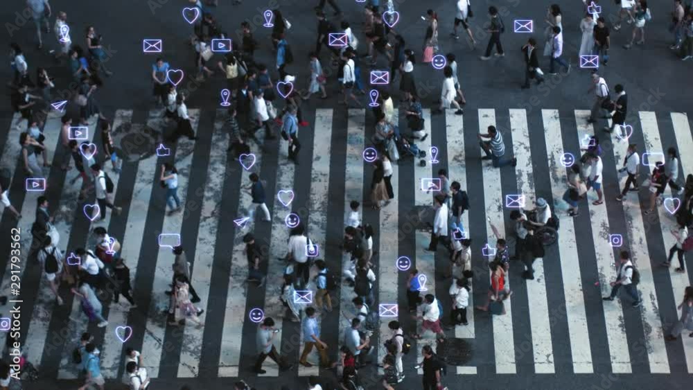 High Angle Shot of a Crowded Pedestrian Crossing in Big City. Augmented ...