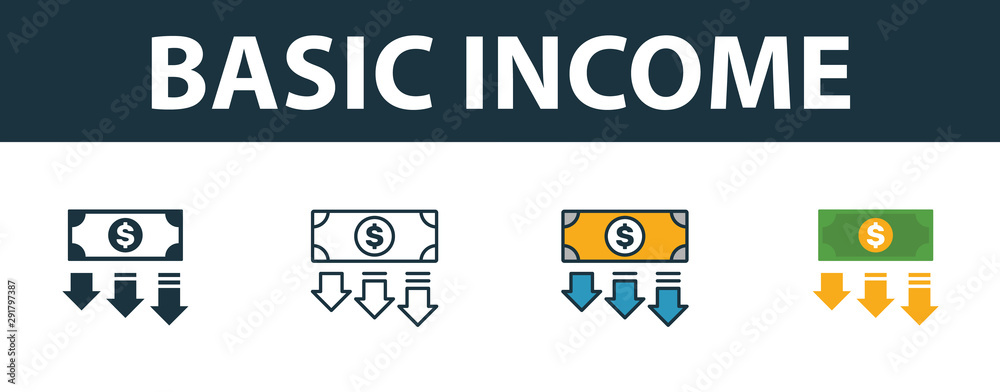 Basic Income icon set. Premium symbol in different styles from fintech ...