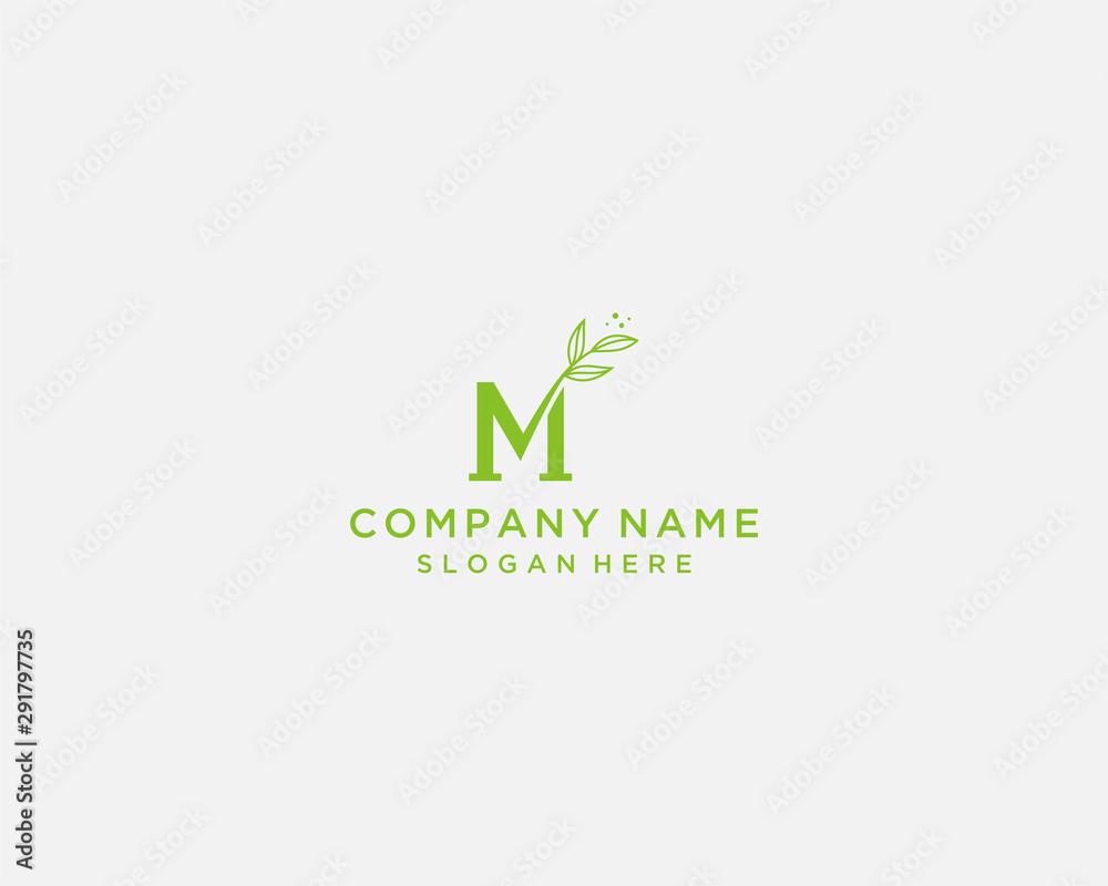 LETTER M AND LEAF Stock Vector | Adobe Stock