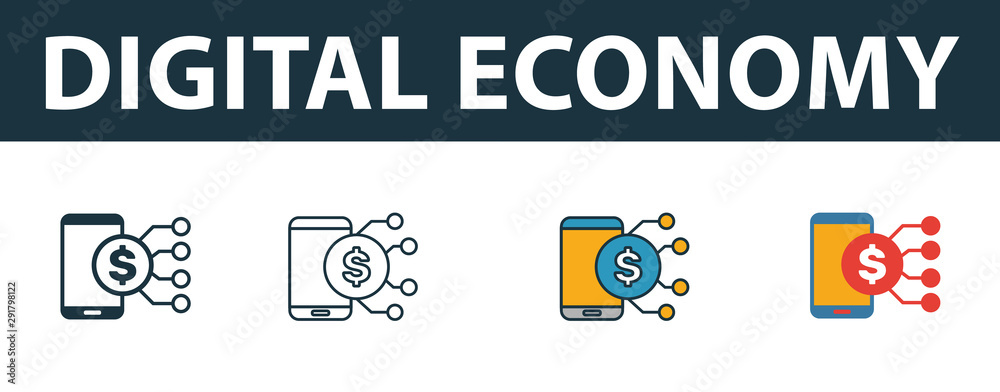 Digital Economy icon set. Premium symbol in different styles from ...