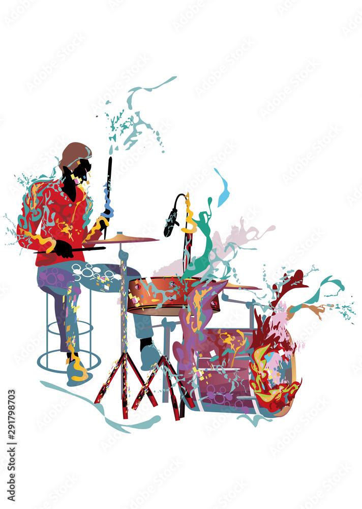 Abstract colorful musical poster design with musicians and musical ...