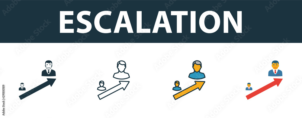 Escalation icon set. Premium symbol in diferent styles from crm icons ...