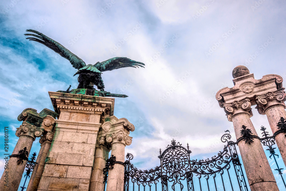 Majestic eagle sculpture on a Buda hill in Budapest. Symbol of royalty ...