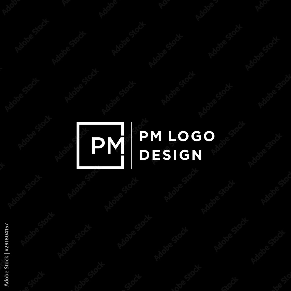 PM Letter Logo Design with white square and Sans Serif Font Vector ...