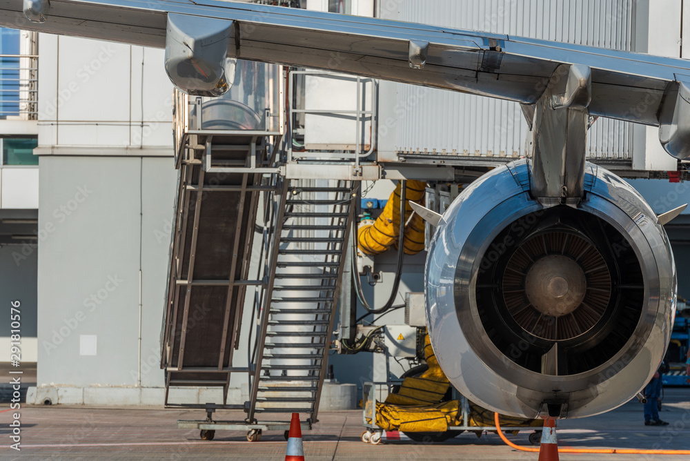 Aircraft jet engine detail in the exposition. Turbine Engine Profile ...