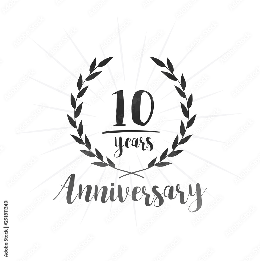 10 years anniversary celebration logo. Ten years celebrating watercolor ...