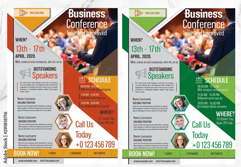 Business Conference Flyer with Orange and Green Accents Stock Template ...