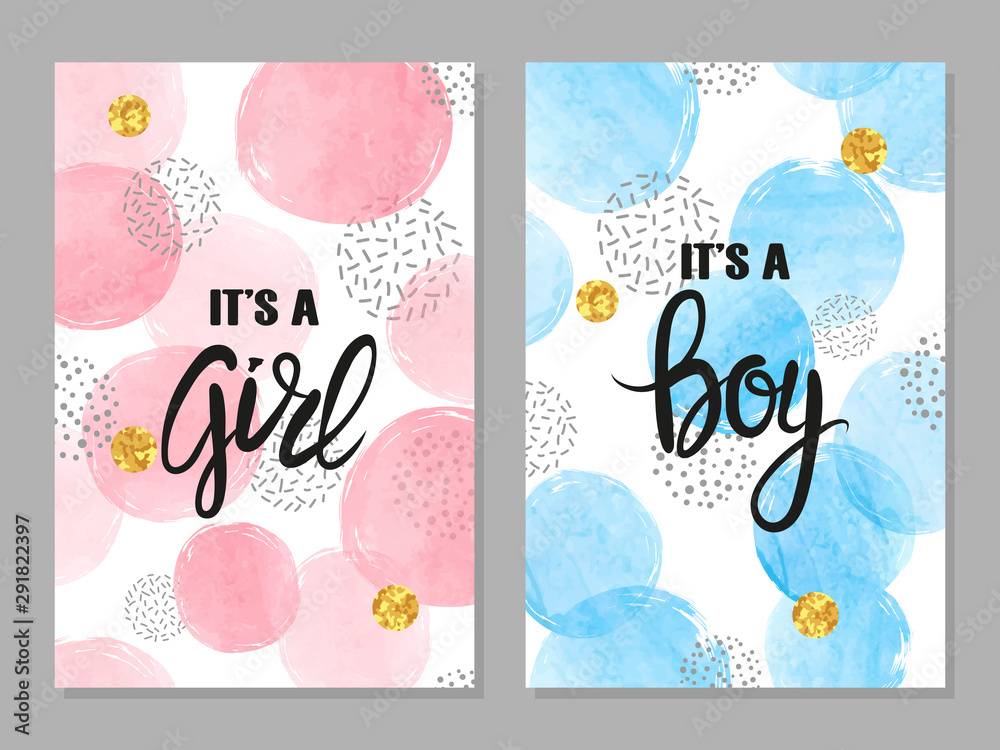 Baby shower card set. Watercolor invitation cards design for baby ...