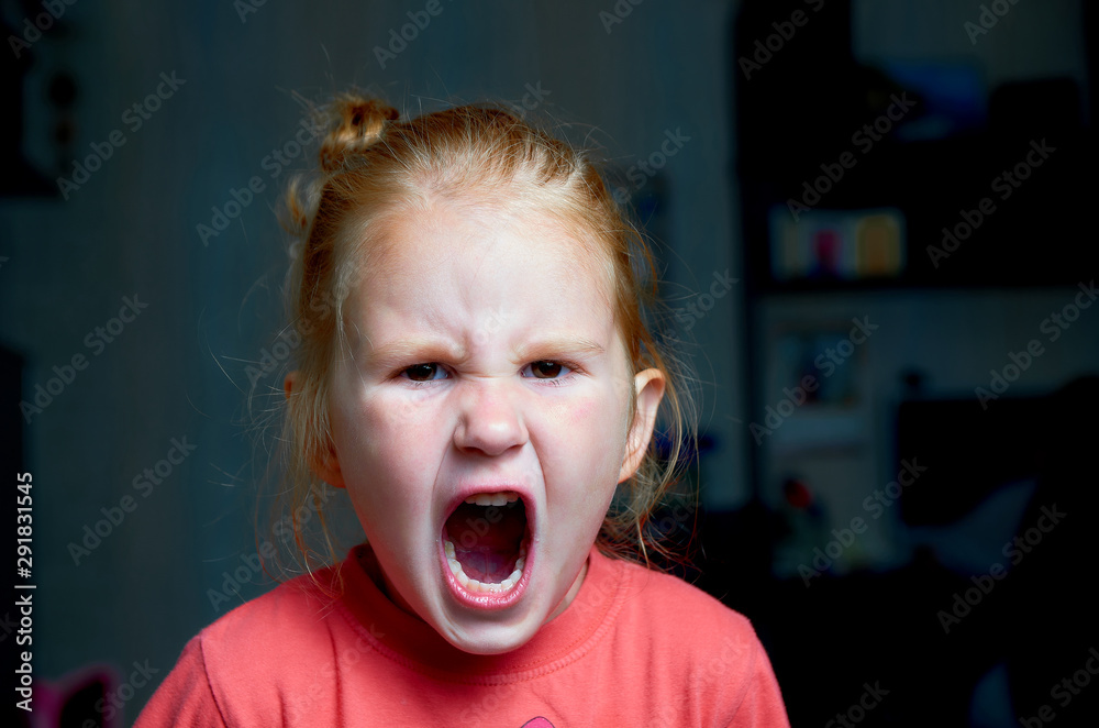 Angry screaming girl. Human emotions, crying and screaming. Emotional ...