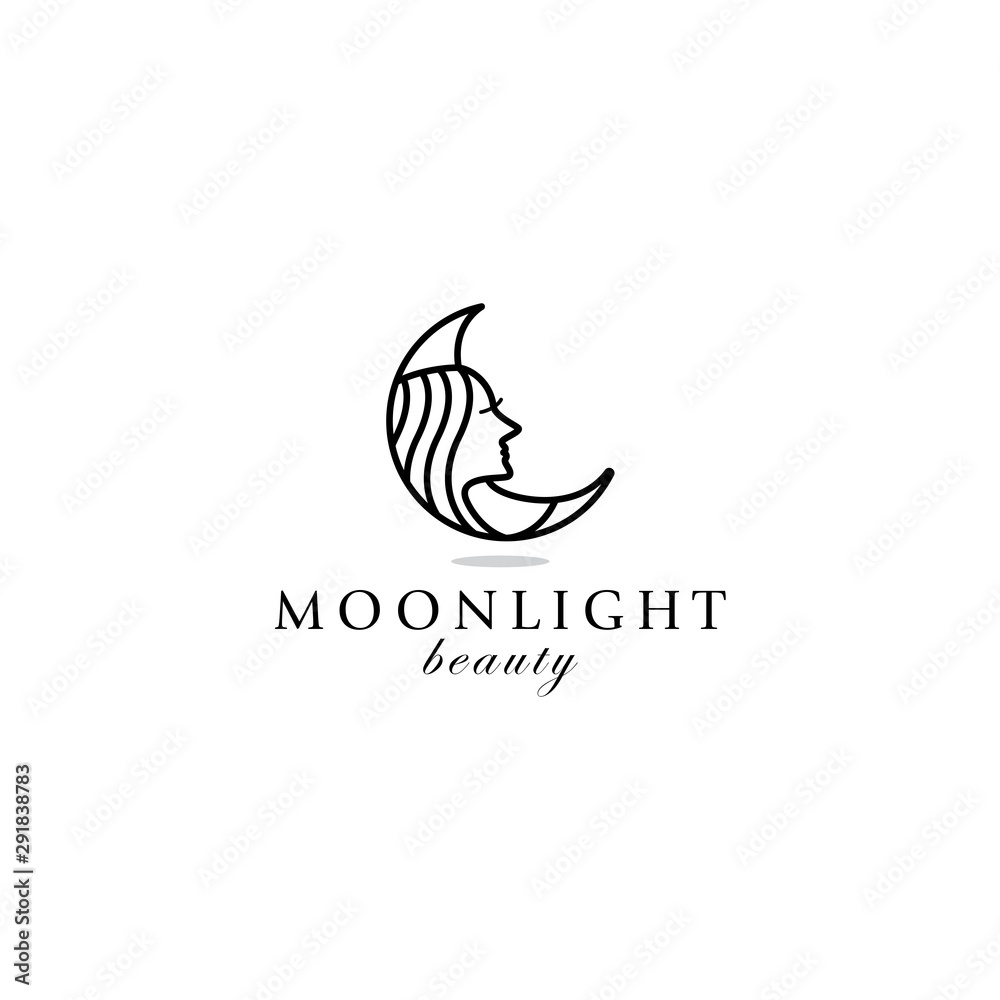 beautiful face in the moon line art logo vector icon ilustration Stock ...