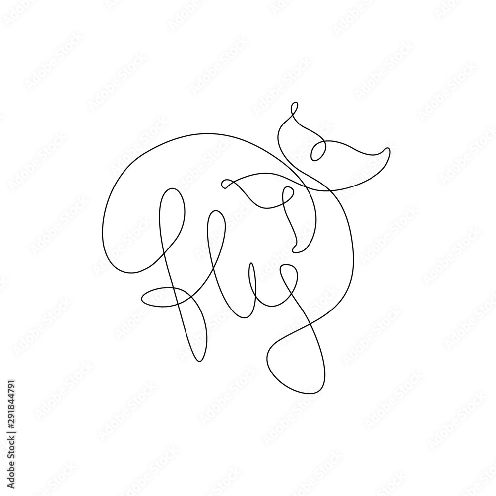 Fly inscription with a butterfly continuous line drawing, hand ...