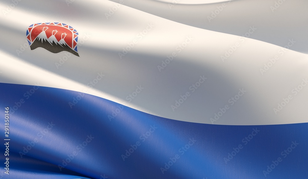 Flag of Kamchatka Krai. High resolution close-up 3D illustration. Flags ...
