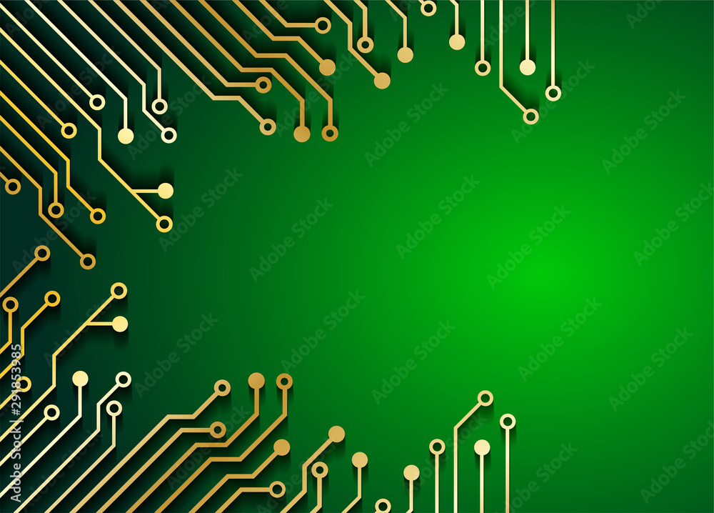 Circuit Board Technology Concept Background. Gold circuit board . green ...