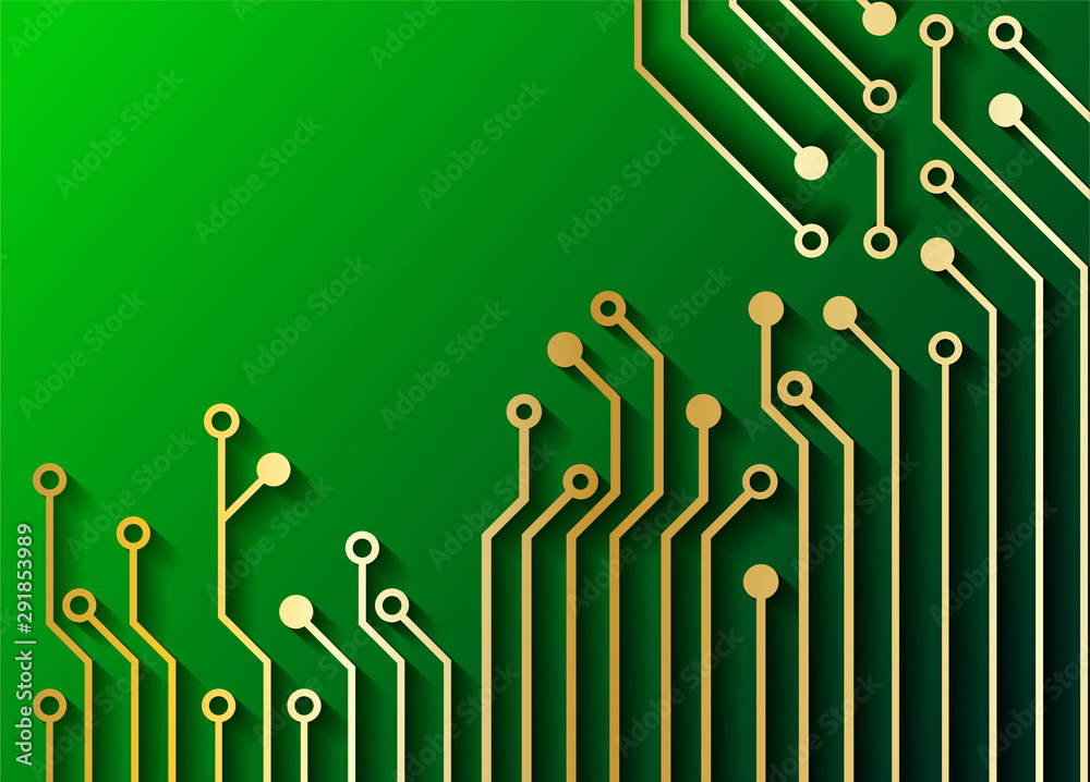 Circuit Board Technology Concept Background. Gold circuit board . green ...