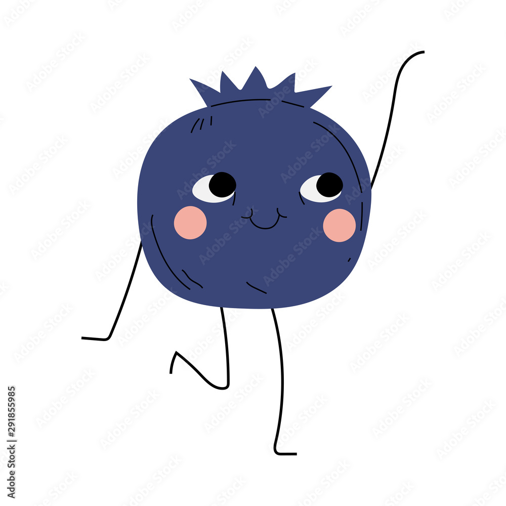 Cute Smiling Blueberry, Cheerful Berry Character with Funny Face Vector ...