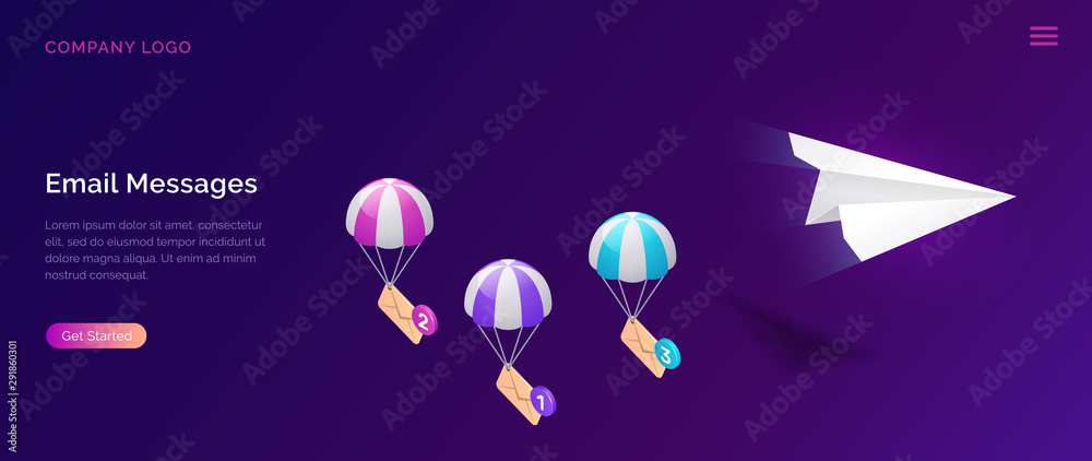 Email message service, isometric concept vector illustration. Flying ...