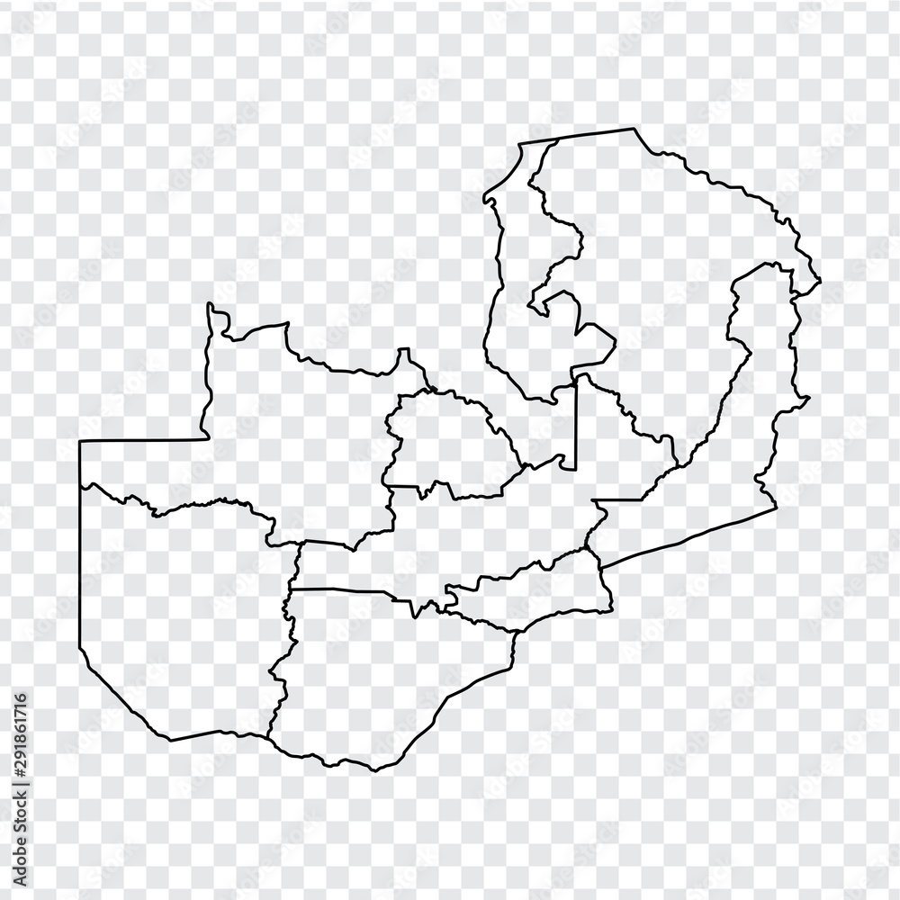 Blank map Zambia. High quality map Republic of Zambia with provinces on ...