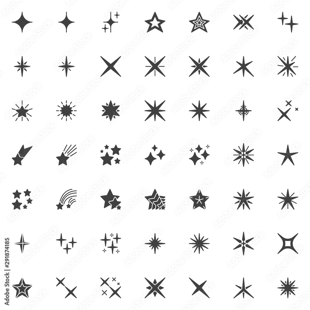 Stars twinkle vector icons set, modern solid symbol collection, filled ...