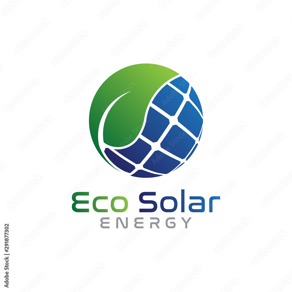 Solar panel energy logo design with Eco leaf and solar panel concept ...