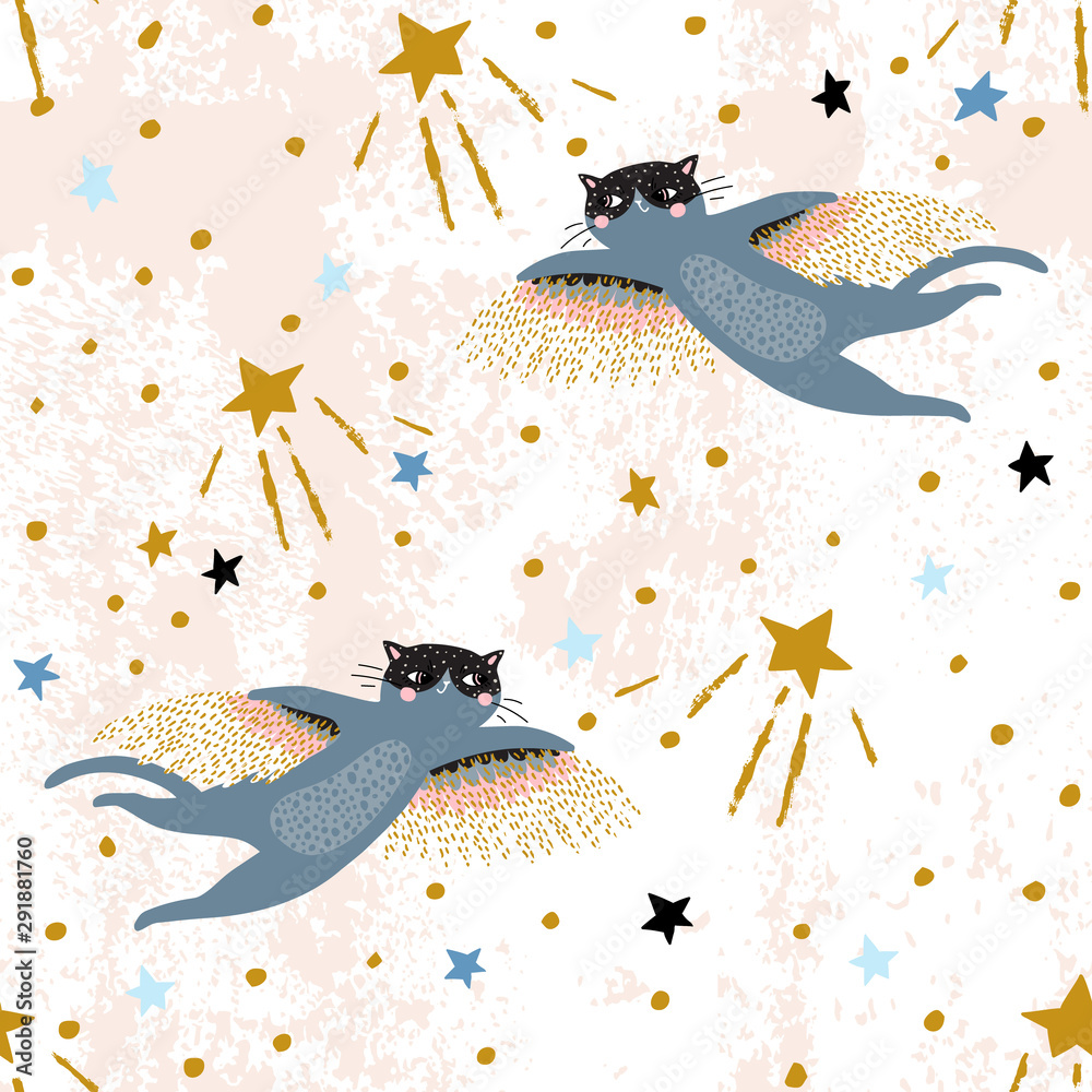 Cartoon cosmic background: cute planets, moon, shooting stars, galaxy ...