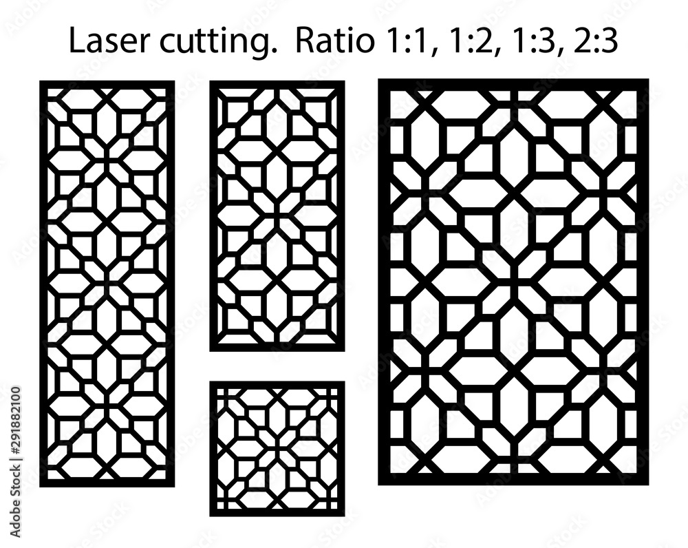 Cnc template set. Laser pattern. Set of geometric decorative vector panels for laser cutting ...